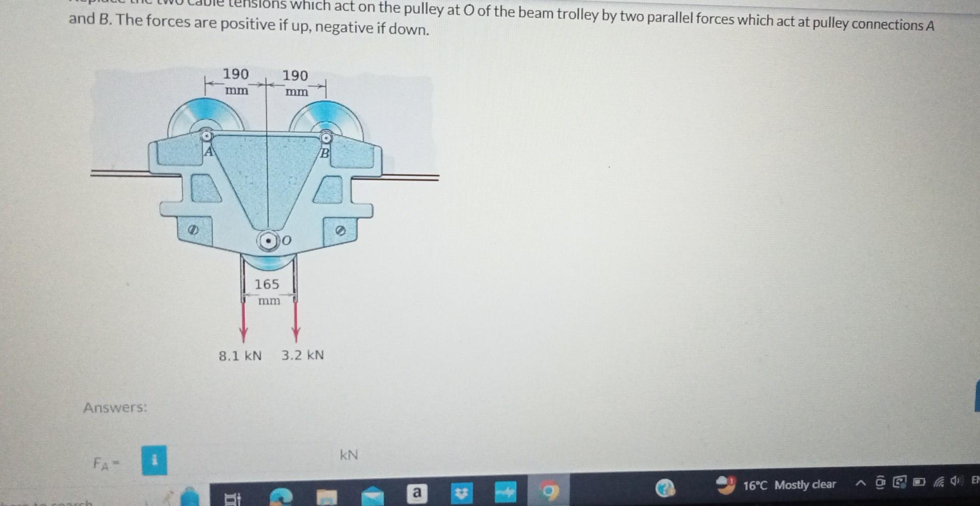 Solved on the pulley at O of the beam trolley by two | Chegg.com