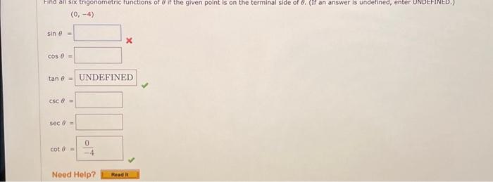 Solved Find all six trigonometric functions of if the given | Chegg.com
