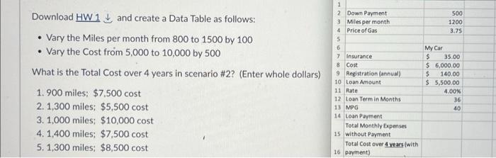 Download HW 1_and create a Data Table as follows: - | Chegg.com