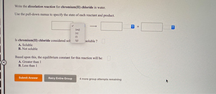 Solved Write the dissolution reaction for chromium(II) | Chegg.com
