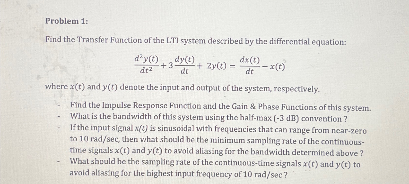 Solved Problem 1:Find the Transfer Function of the LTI | Chegg.com