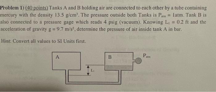 Solved Problem 1) (40 points) Tanks A and B holding air are | Chegg.com