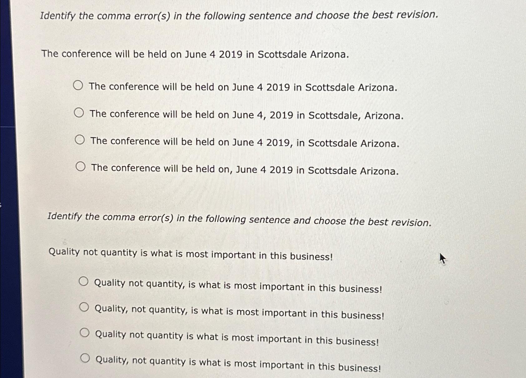 Solved Identify the comma error(s) ﻿in the following | Chegg.com