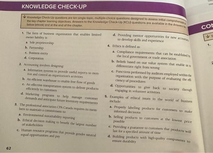 Solved 62 KNOWLEDGE CHECK-UP Knowledge Check-Up questions | Chegg.com