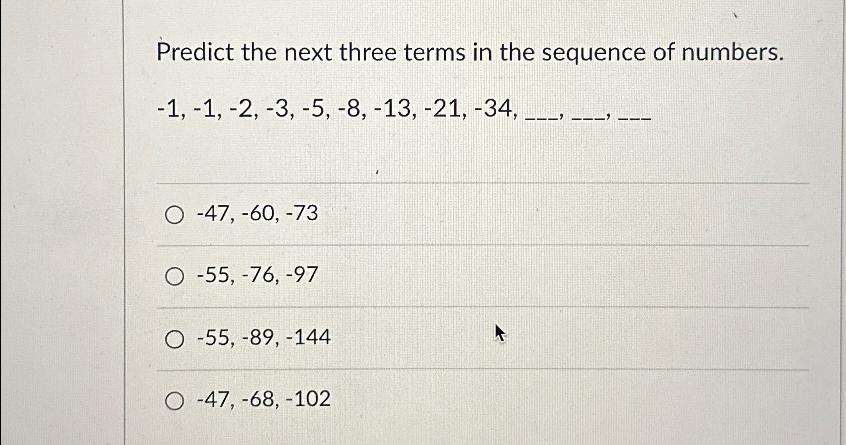 Solved Predict the next three terms in the sequence of | Chegg.com