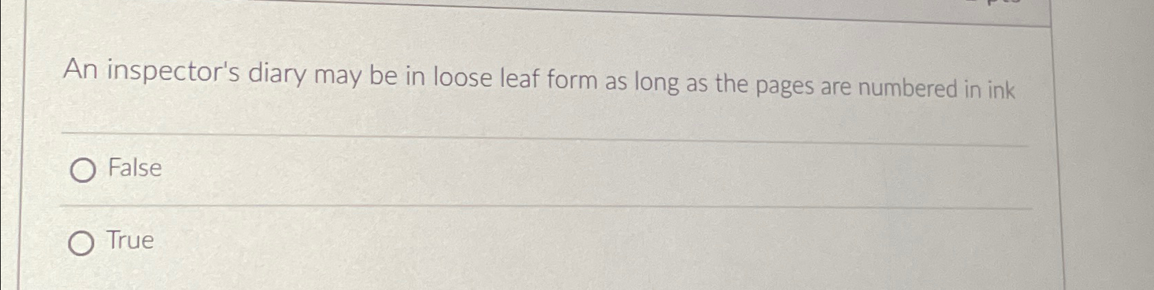 Solved An inspector's diary may be in loose leaf form as | Chegg.com
