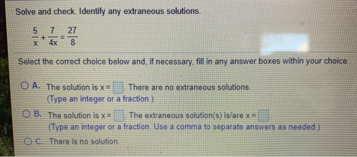 Solved Solve and check. Identify any extraneous solutions. 5 | Chegg.com