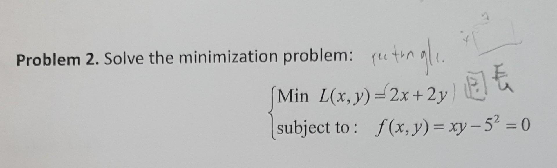 Solved Problem 2. Solve the minimization problem: rutun g/1. | Chegg.com