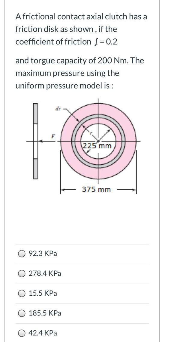 Solved A frictional contact axial clutch has a friction disk | Chegg.com