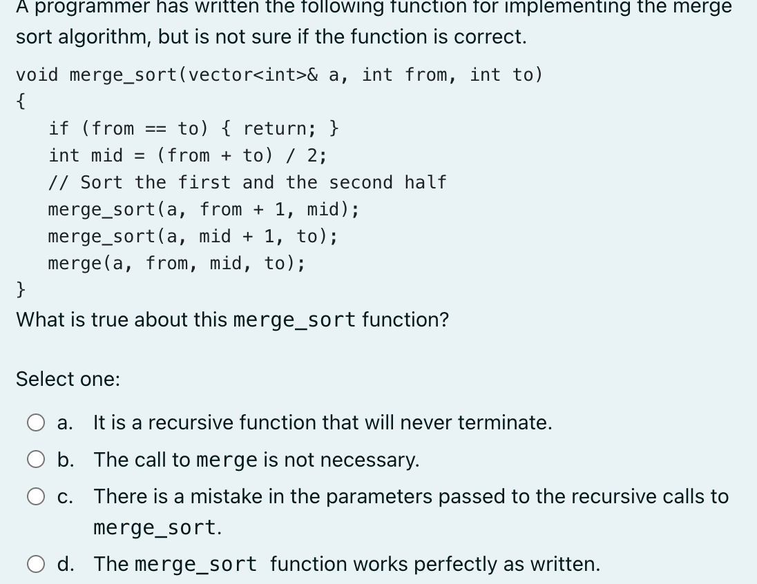 Solved A programmer has written the tollowing function for | Chegg.com