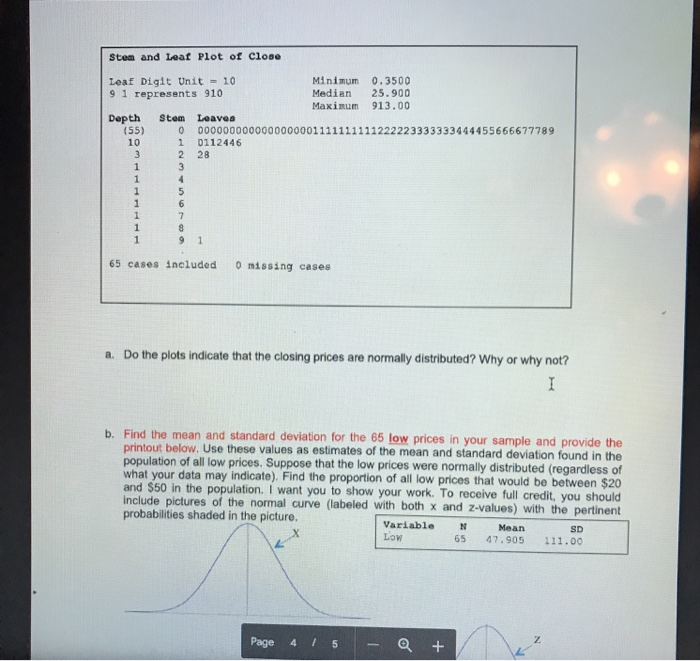 Solved 3. Create a normal probability plot and stem-and-leaf | Chegg.com