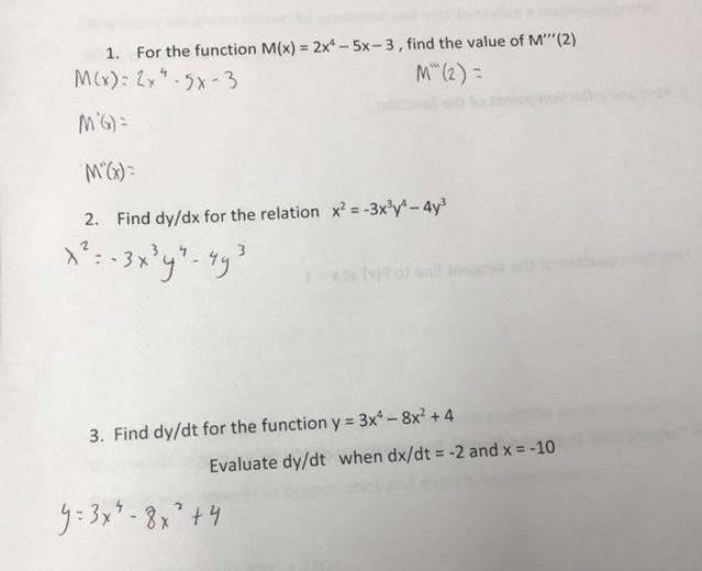 Solved 1. For the function M(x) = 2x - 5x-3, find the value | Chegg.com