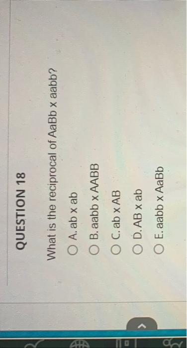 Solved What is the reciprocal of AaBb× aabb? A. ab×ab B. | Chegg.com