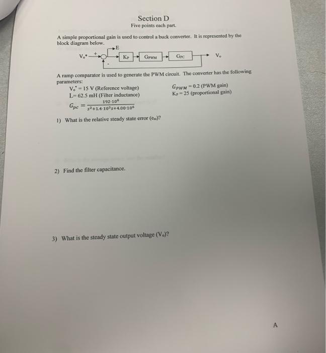 Solved Five points each part. A simple proportional gain is | Chegg.com