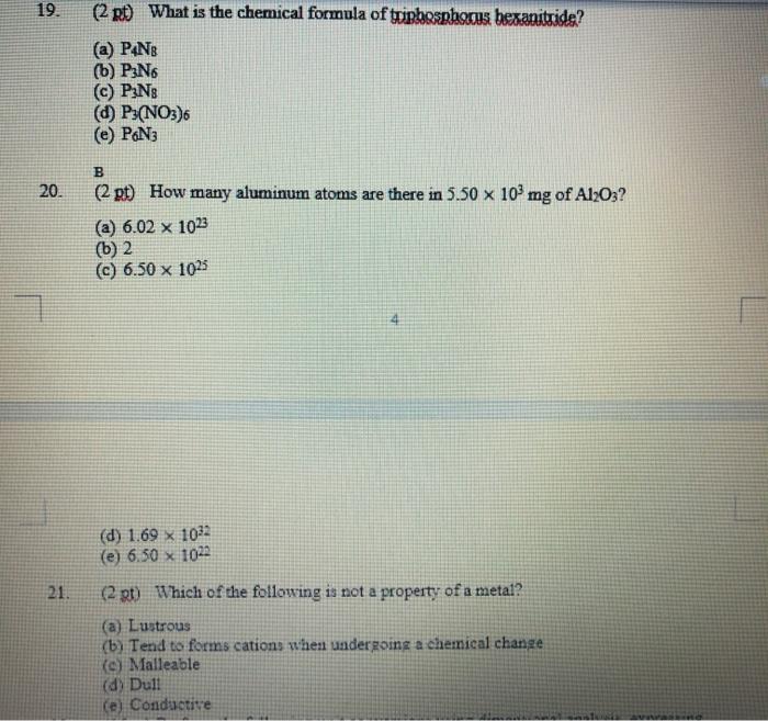 Solved 19. (2) What is the chemical formula of triphosphorus | Chegg.com