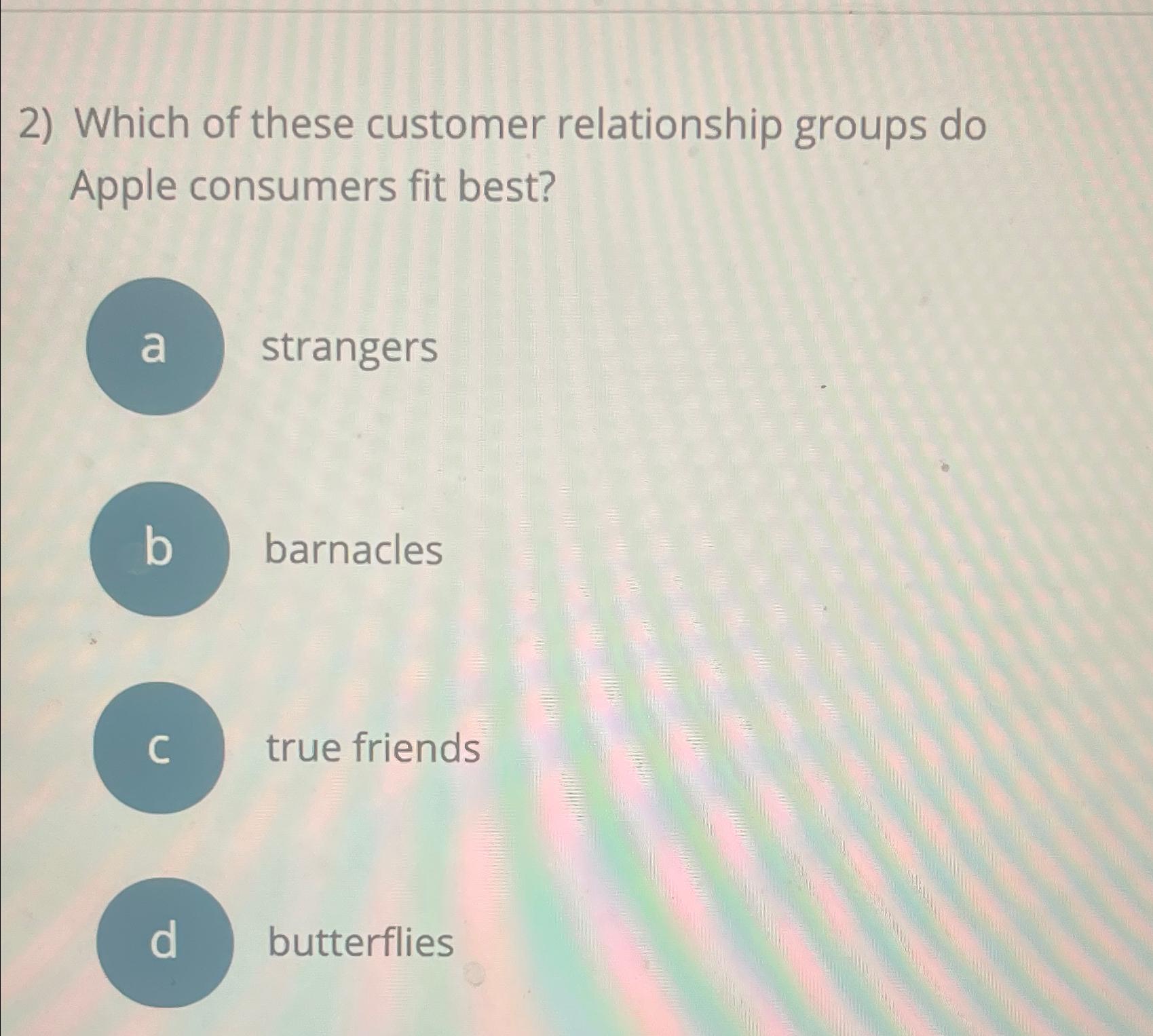 Solved Which of these customer relationship groups do Apple | Chegg.com