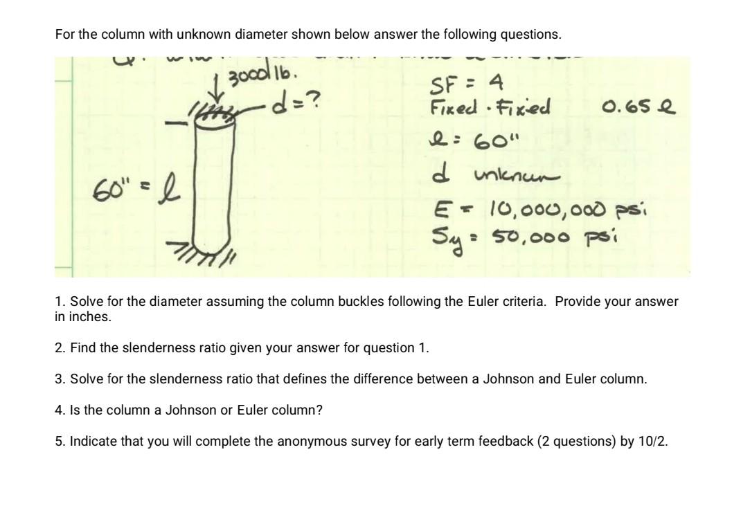 Solved For the column with unknown diameter shown below | Chegg.com