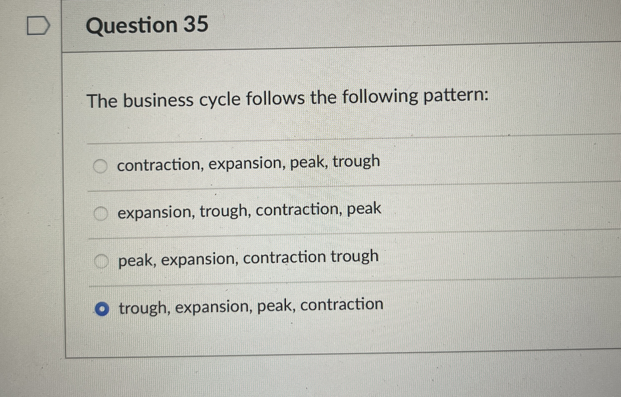 Solved Question 35The business cycle follows the following | Chegg.com