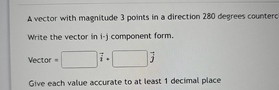 Solved A vector with magnitude 3 ﻿points in a direction 280 | Chegg.com