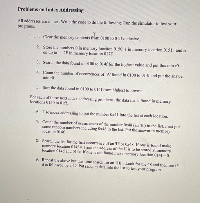 Problems on Index Addressing All addresses are in | Chegg.com