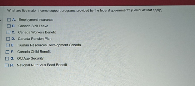 Solved What are five major income support programs provided | Chegg.com