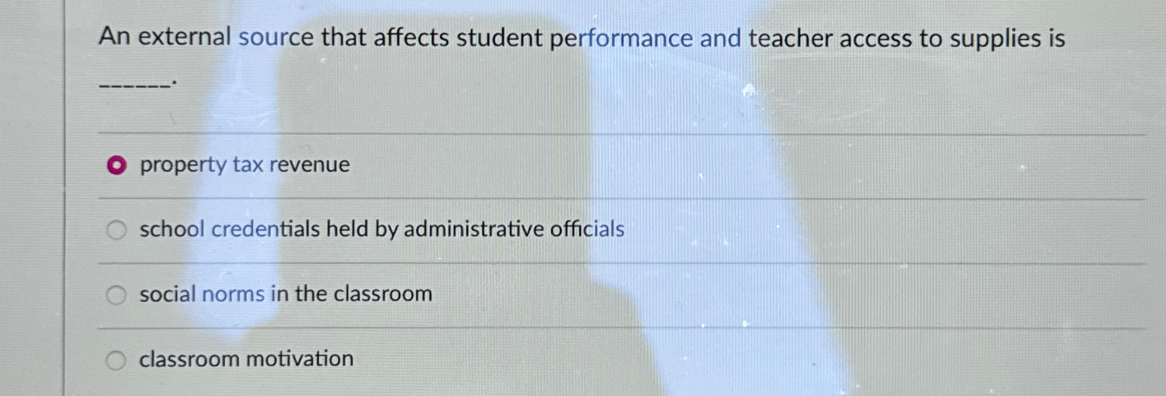 Solved An external source that affects student performance | Chegg.com