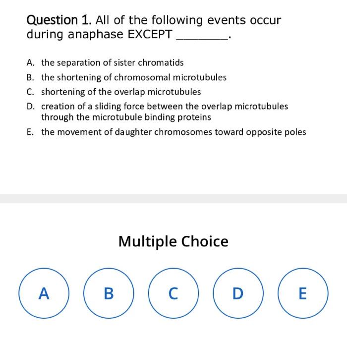 Solved Question 1. All of the following events occur during | Chegg.com