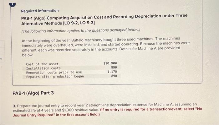 Solved Required information PA9-1 (Algo) Computing | Chegg.com