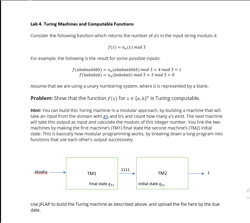Lab 4. ﻿Turing Machines and Computable | Chegg.com