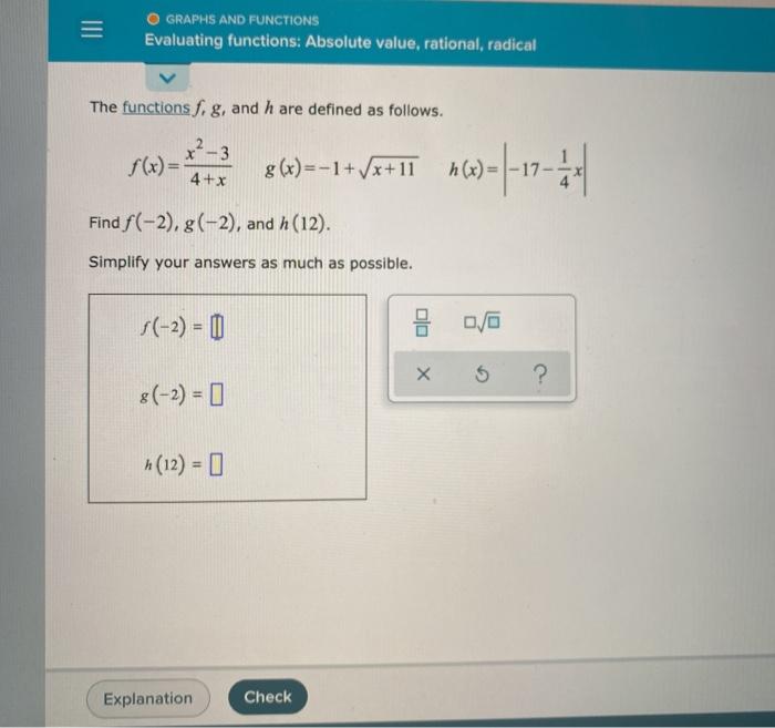 Solved O GRAPHS AND FUNCTIONS Evaluating functions: Absolute | Chegg.com