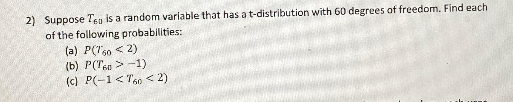 Solved Suppose T60 ﻿is a random variable that has a | Chegg.com