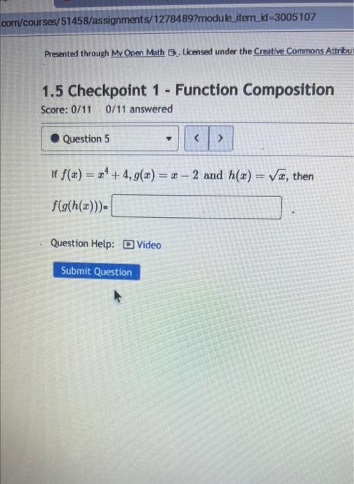 Solved 1.5 Checkpoint 1 - Function Composition Score: | Chegg.com