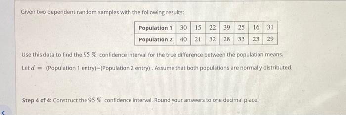 Solved Given two dependent random samples with the following | Chegg.com
