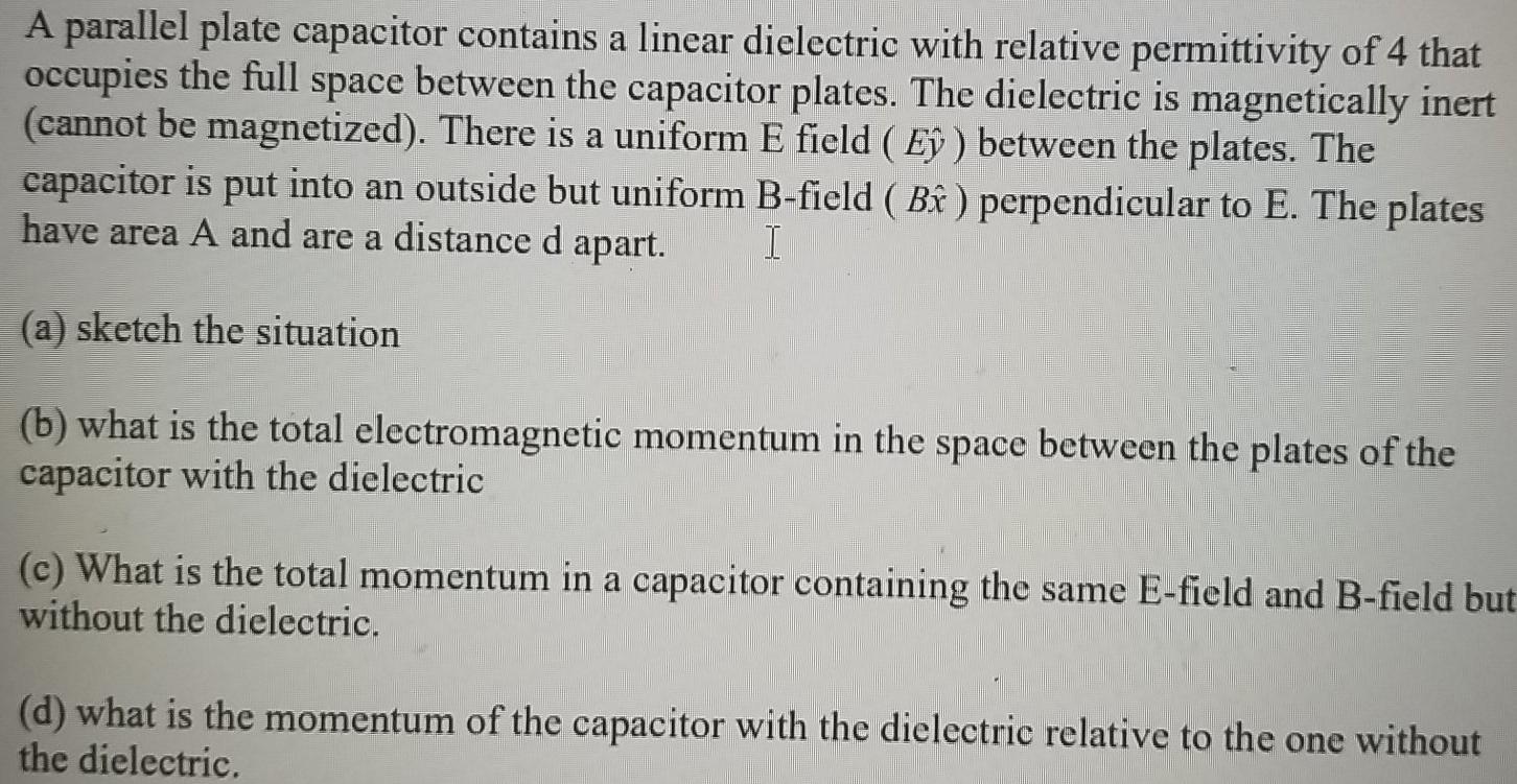 Solved A parallel plate capacitor contains a linear | Chegg.com