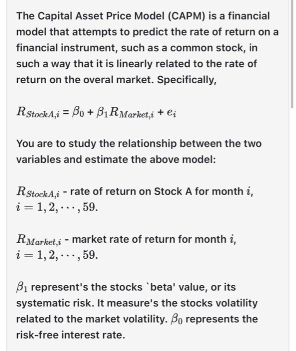 Solved The Capital Asset Price Model (CAPM) is a financial | Chegg.com