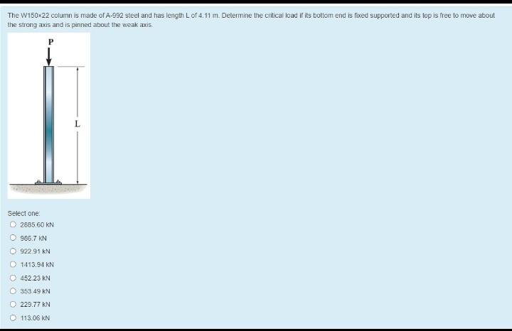 Solved The W150x22 column is made of A-992 steel and has | Chegg.com