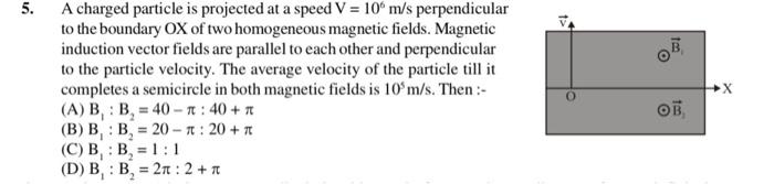Solved 5. A charged particle is projected at a speed V = 10° | Chegg.com