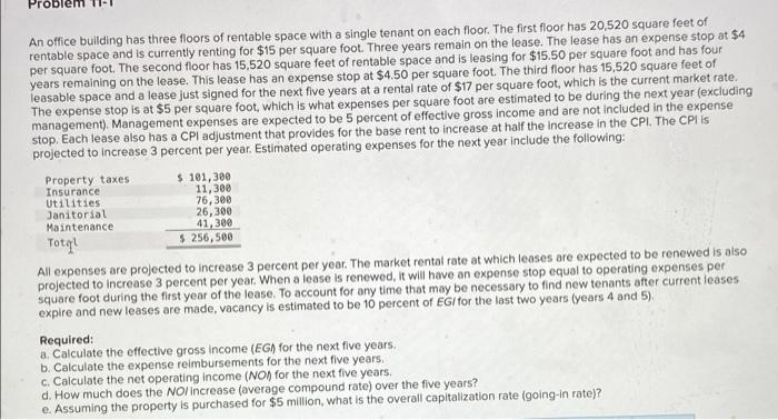 Solved An office building has three floors of rentable space | Chegg.com
