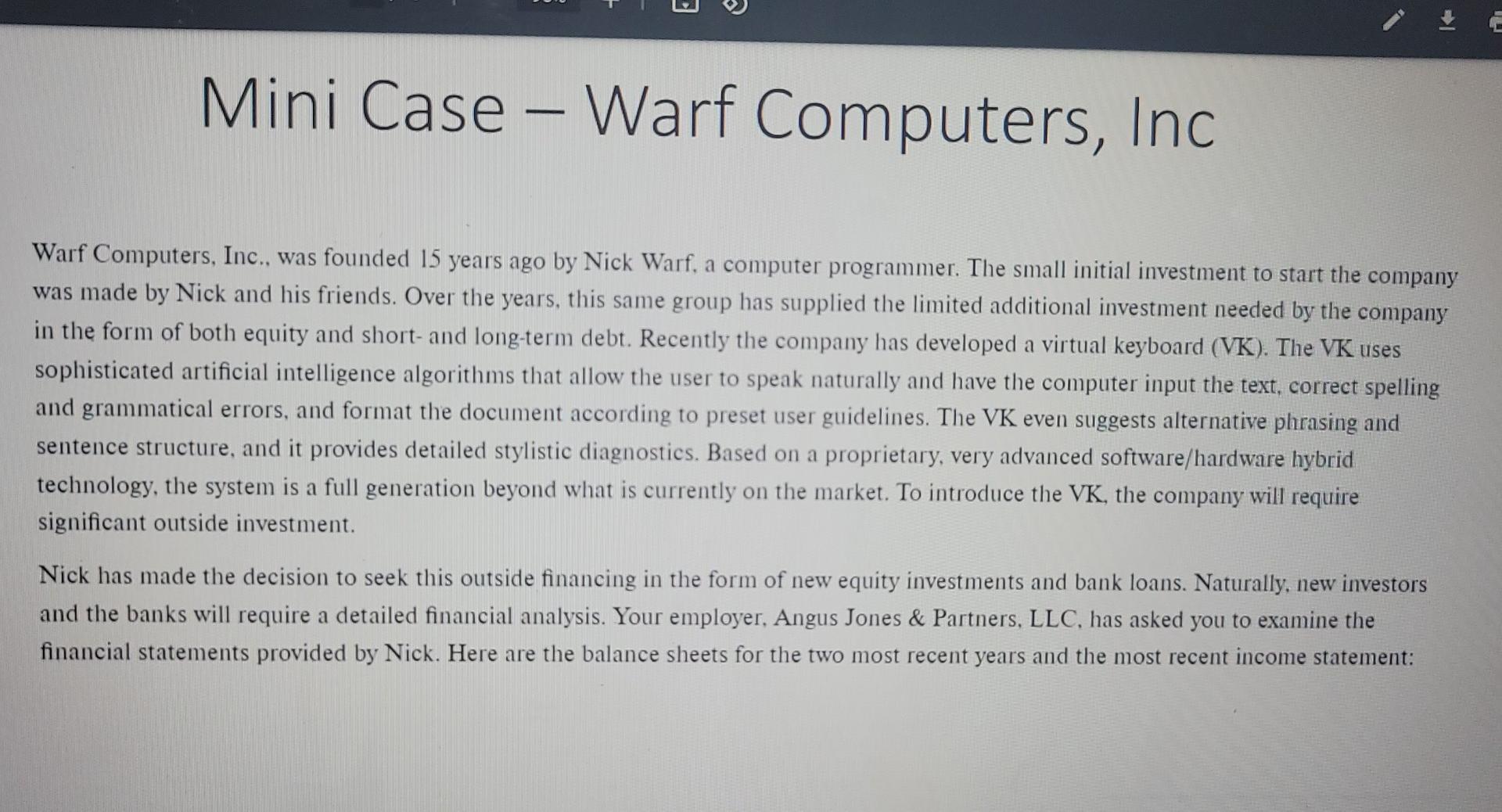 Solved Mini Case – Warf Computers, Inc - Warf Computers, | Chegg.com