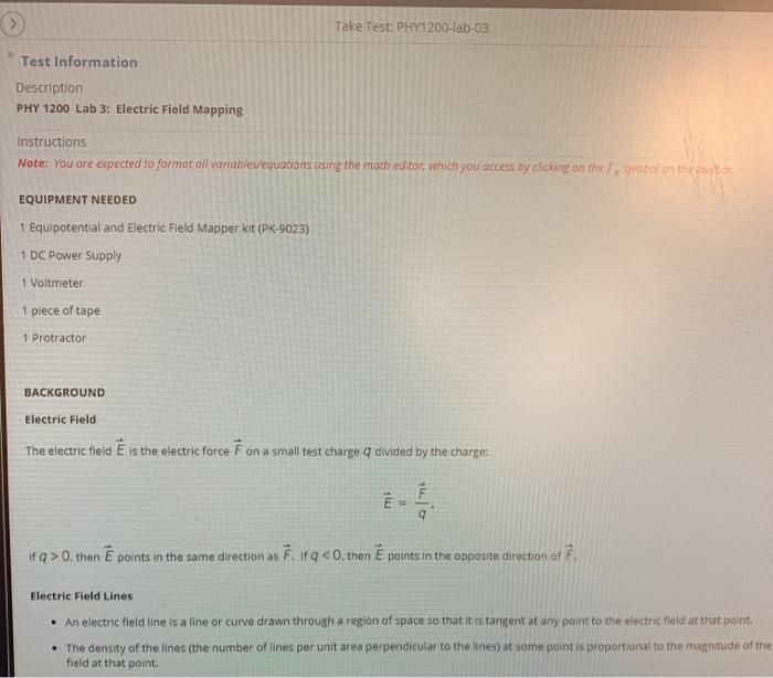 Take Test PHY1200-tab-03 Test Information Description | Chegg.com