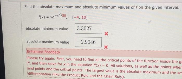 Solved Find the absolute maximum and absolute minimum values | Chegg.com