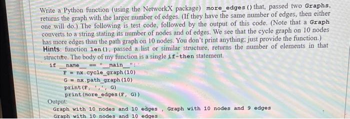 Solved Write A Python Function Using The Networkx Package