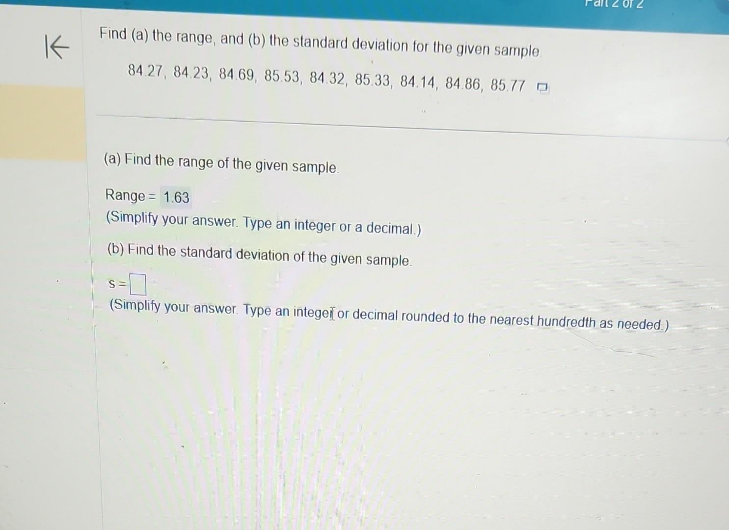 Solved Find (a) the range, and (b) the standard deviation | Chegg.com