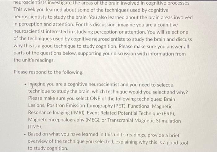 Solved neuroscientists investigate the areas of the brain | Chegg.com