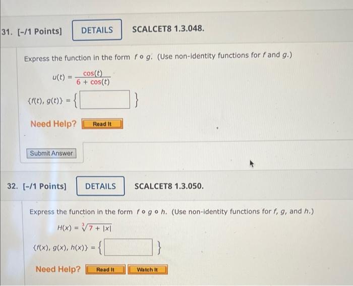Solved Express the function in the form f∘g. (Use | Chegg.com