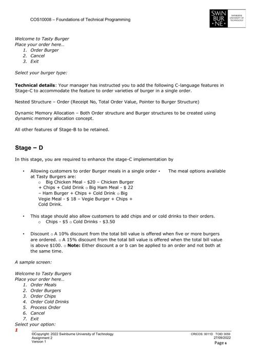 Solved COS10008 - Foundations of Technical Programming All | Chegg.com