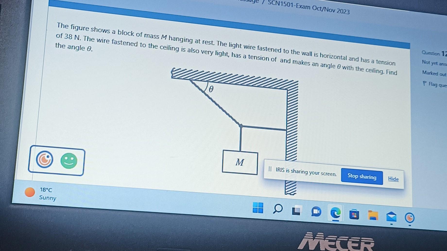 Solved The figure shows a block of mass M hanging at rest. | Chegg.com