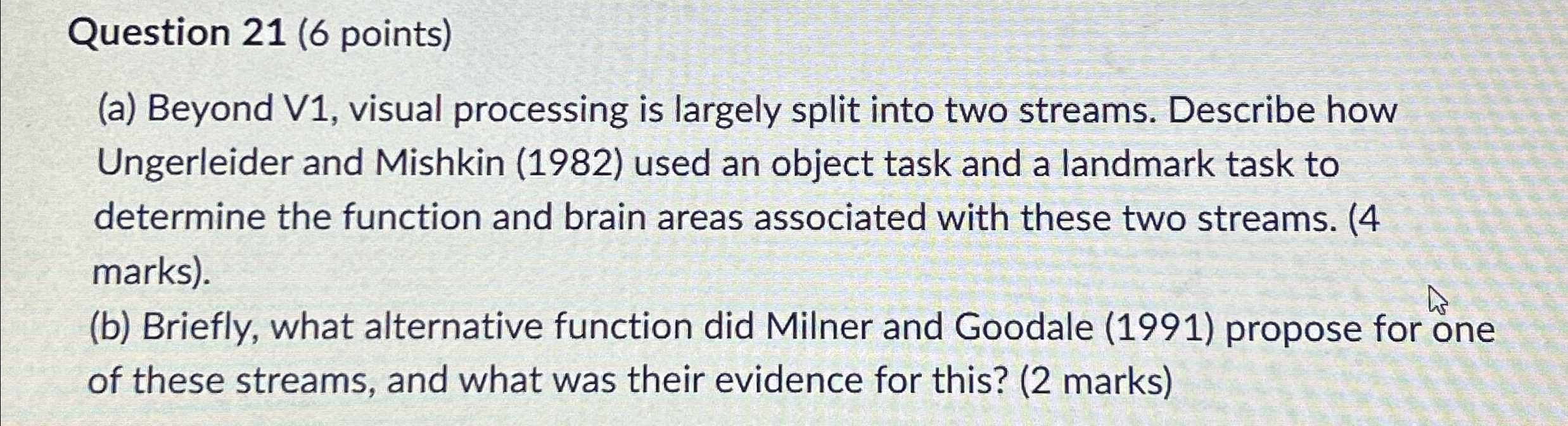 Solved Question 21 (6 points)(a) Beyond V1, visual | Chegg.com Solved Question 21 (6 points)(a) Beyond V1, visual | Chegg.com