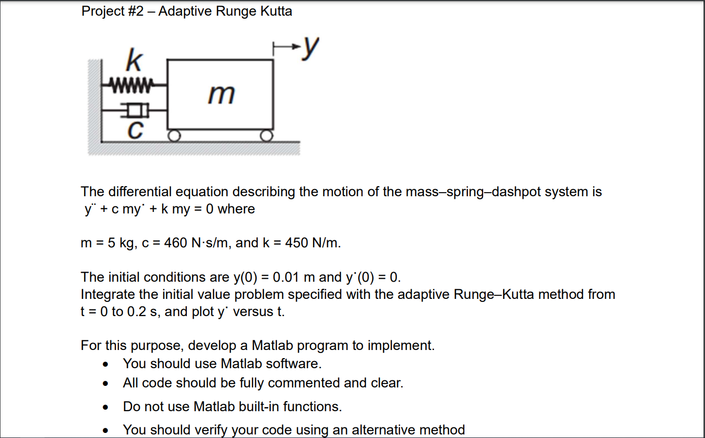 Solved Project #2 - ﻿Adaptive Runge KuttaThe differential | Chegg.com