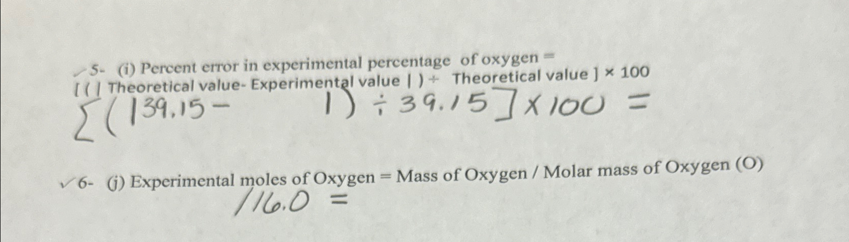 5- (i) ﻿Percent error in experimental percentage of | Chegg.com
